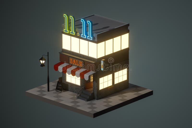 Cartoon Store, Modern Shop Building, 3d Rendering Stock Illustration ...