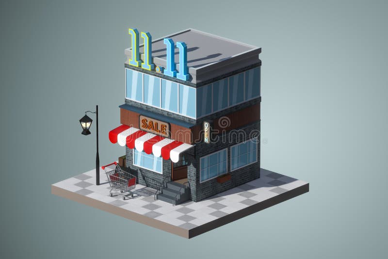 Cartoon Store, Modern Shop Building, 3d Rendering Stock Illustration ...