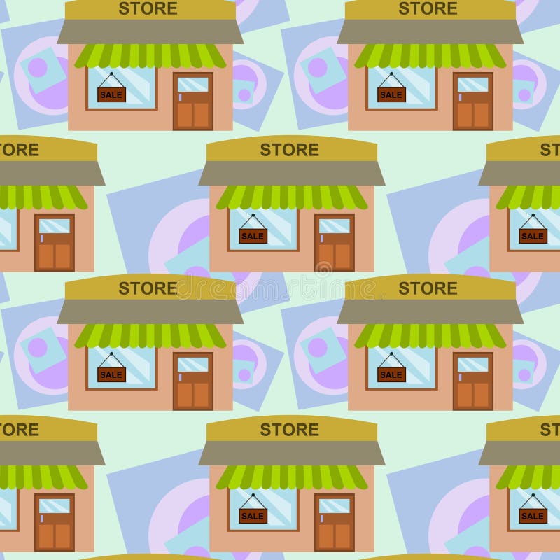Cartoon Store Seamless Background Design Stock Illustration ...