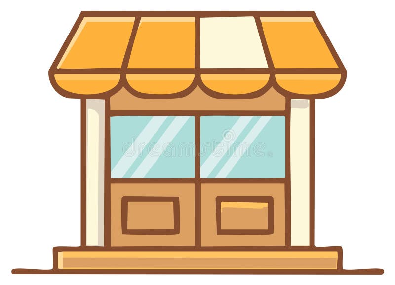Cartoon Storefront with Awning and Double Glass Doors on a White ...