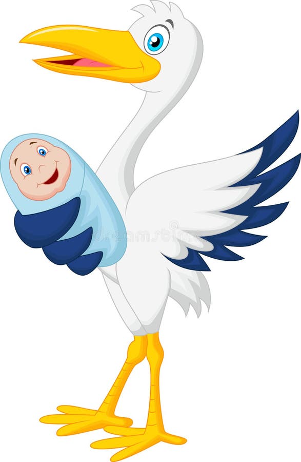 Cartoon stork with baby stock vector. Illustration of daughter - 45741545