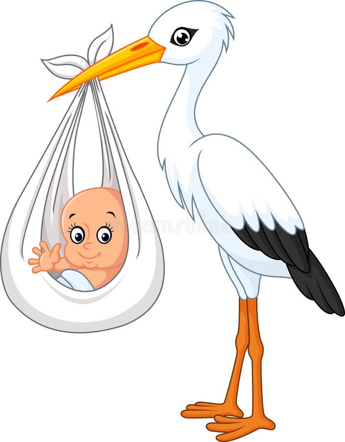 Cartoon Stork Carrying Baby Stock Vector - Illustration of birth ...