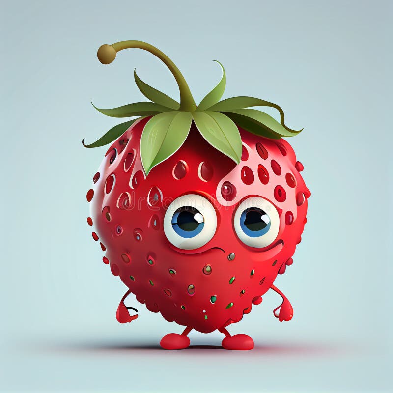 Cartoon Strawberry with Big Eyes on a Blue Background Stock Photo ...
