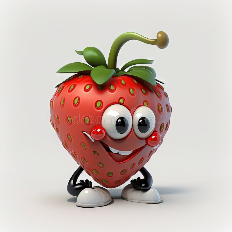 A Cartoon Strawberry with Eyes and a Smile on Its Face Stock ...