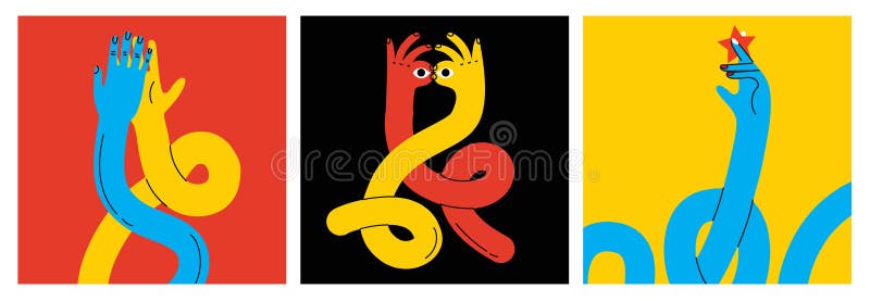 Cartoon Stretched, Flexible Long Hands Abstract Drawn Comic Vector ...
