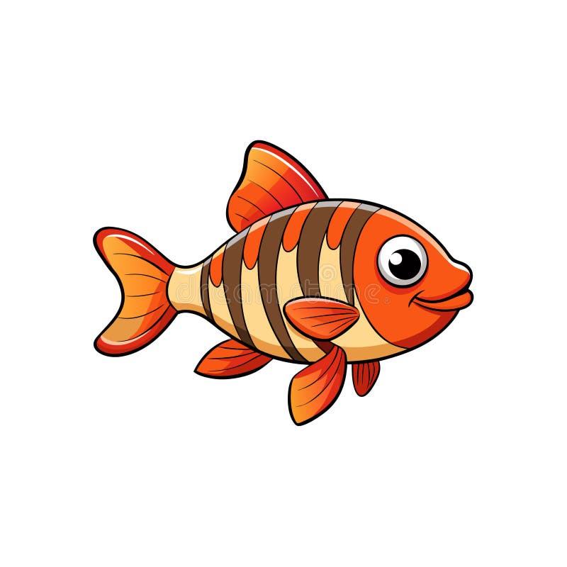 Cartoon Striped Orange Fish Vector Illustration on White Background ...
