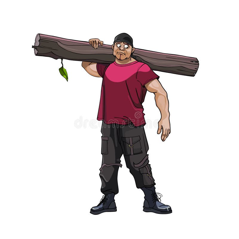 Cartoon Strong Man with a Timber on His Shoulder Stock Vector ...