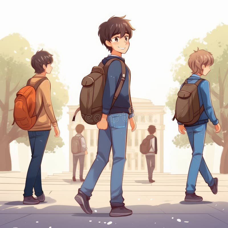 Cartoon Student Boy with School Bag Generative AI Stock Illustration ...