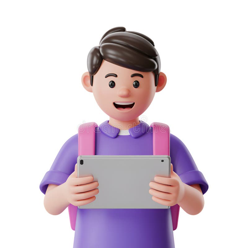 Student with Tablet: 3d Rendering of a Boy Holding a Tablet with a ...