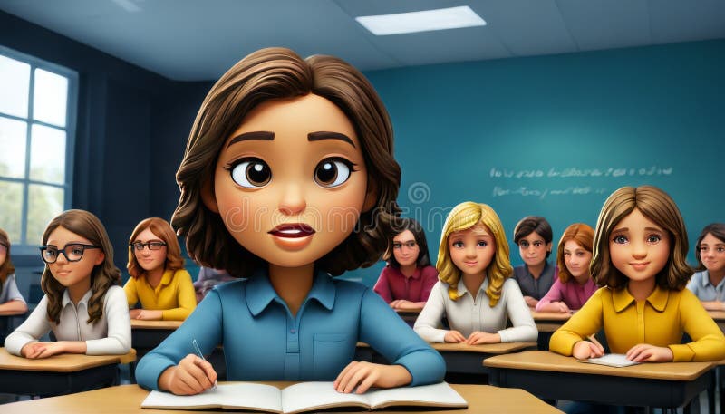 Cartoon Students in a Classroom Setting Stock Illustration ...