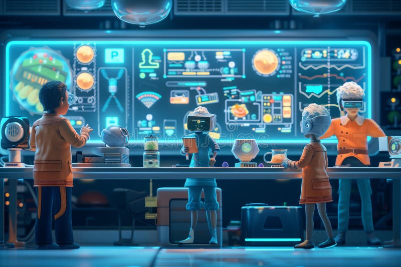 Cartoon Students Engaged Scientific Research and Experiments in ...