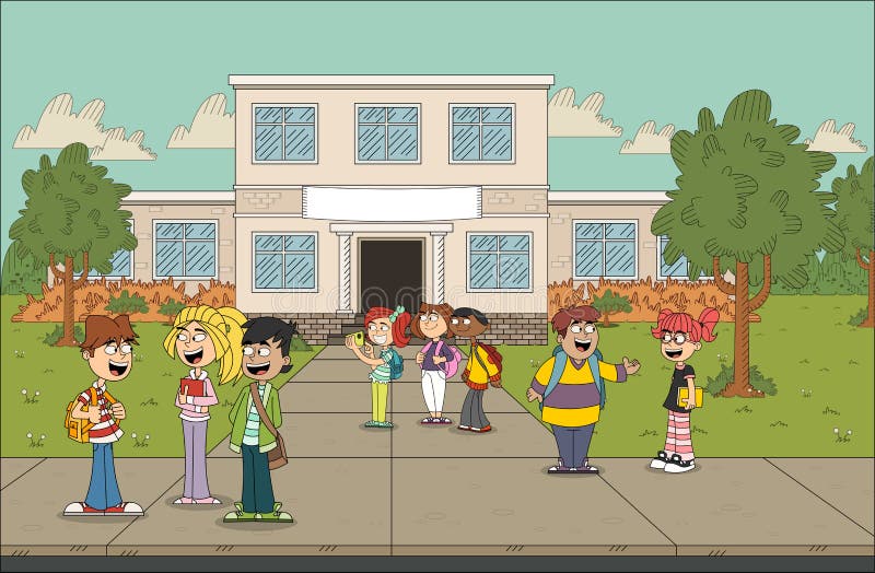 Students in Front of University Stock Vector - Illustration of ...