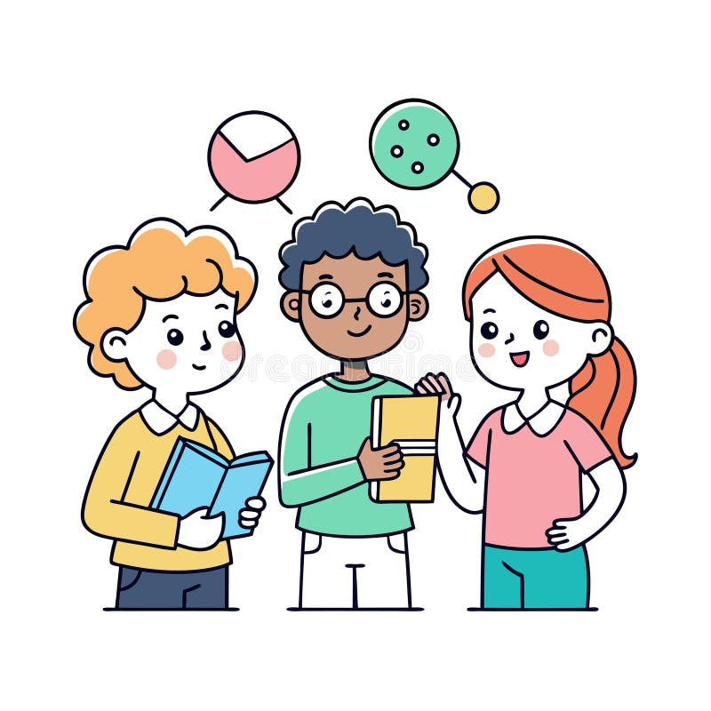 Cartoon Students Studying Together with Books and Data Visualization ...