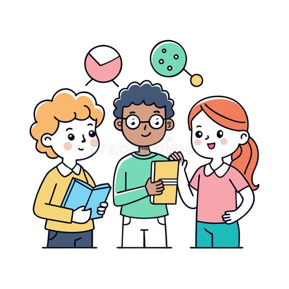 Cartoon Students Studying Together with Books and Data Visualization ...