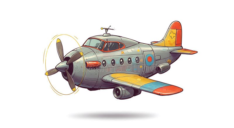 Cartoon-style Airplane with a Rounded, Compact Body, Featuring a ...