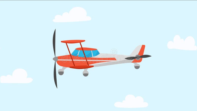Cartoon Style Animation of Old Propeller Aircraft Flying through the ...