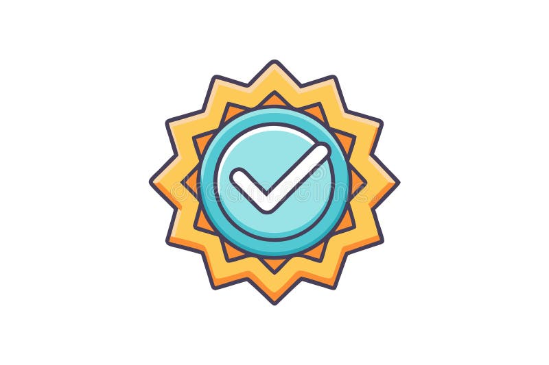 Cartoon Style Badge Icon Featuring a Checkmark Inside a Vibrant Design ...