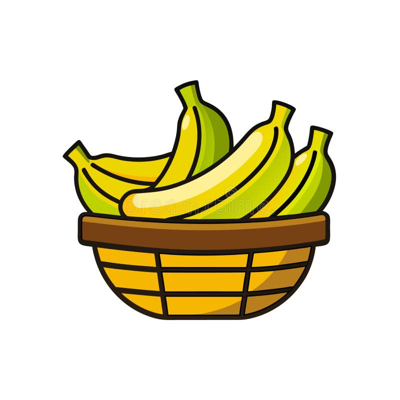 Cartoon Style Bananas in Basket Vector Illustration Isolated Stock ...