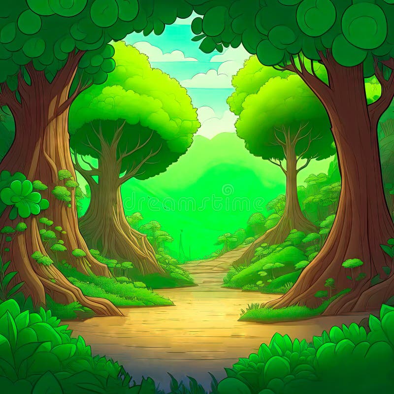 A Cartoon-style Banner with Green Trees and Space for Text Stock Photo ...