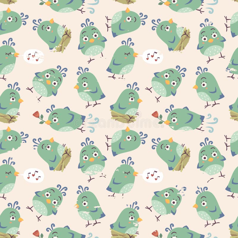 Cartoon Style Birds Seamless Pattern Stock Illustration - Illustration ...