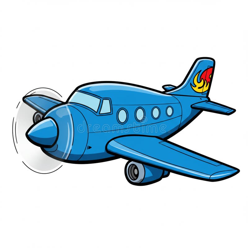 A Cartoon-style Blue Airplane with a Propeller at the Front, Featuring ...