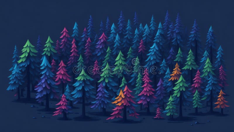 Cartoon Style Blue Rainbow Gradient Forest Generative AI Stock ...
