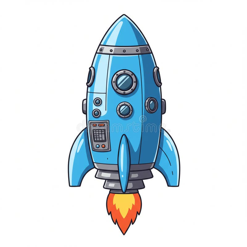 Cartoon-style Blue Rocket Ship with a Rounded Body and Dome Top ...