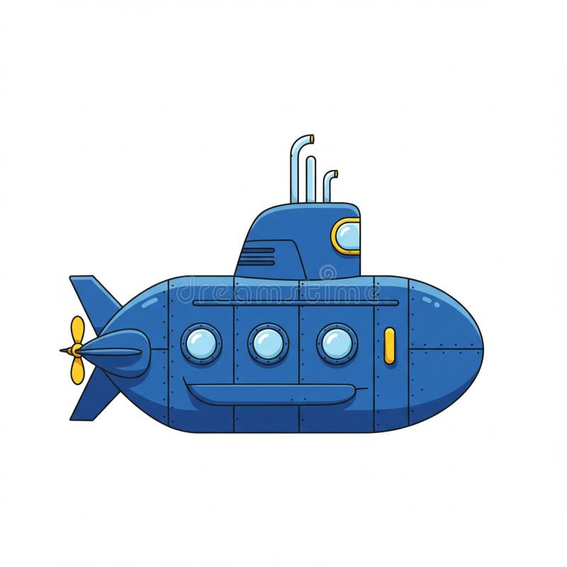 A Cartoon-style Blue Submarine with a Simplistic Design, Featuring a ...