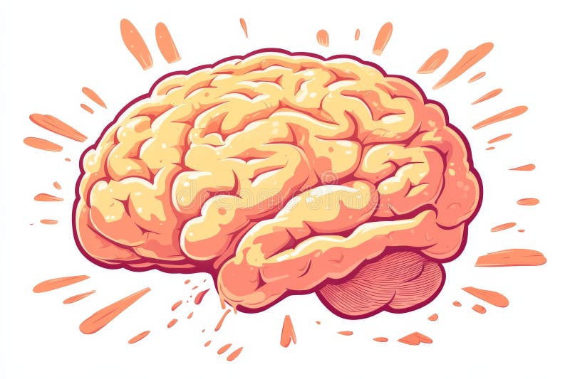 Cartoon Style Brain Animated Energy Bursts Exaggerated Features ...