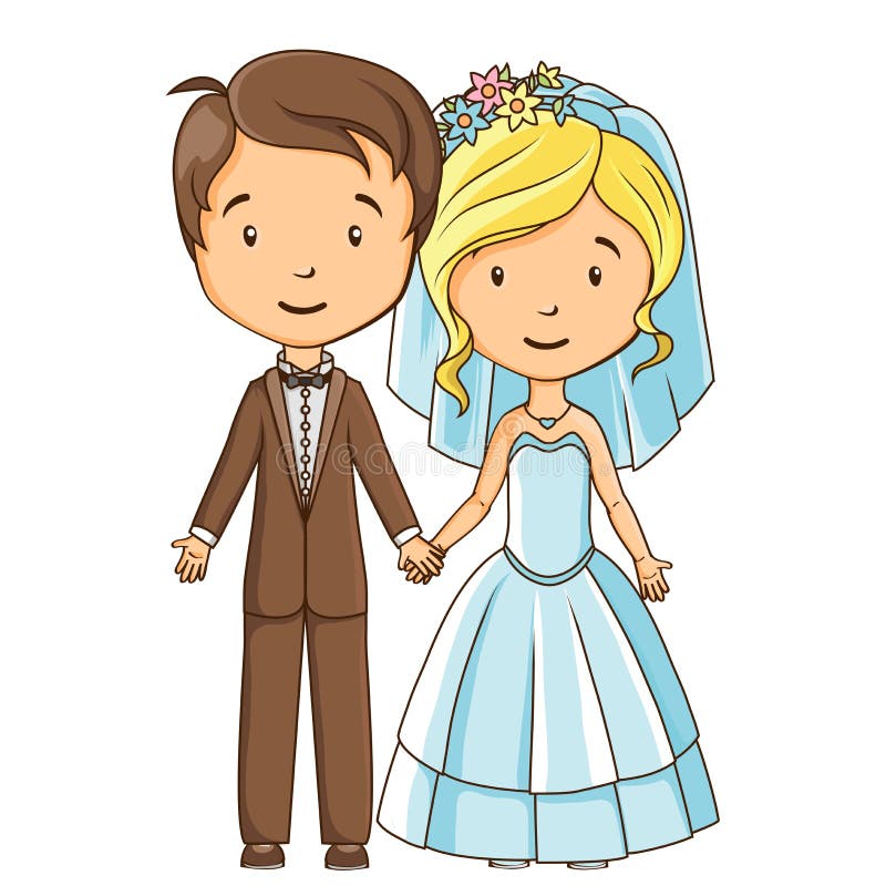 Cartoon Style Bride and Groom Stock Vector - Illustration of people ...