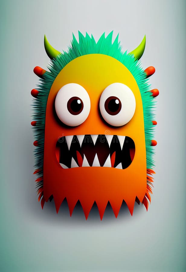 Cartoon Style Bright Monster Head on White Background. AI Generated ...