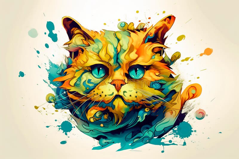 Cartoon Style Cat for Printing Card Featuring Generative AI Stock ...