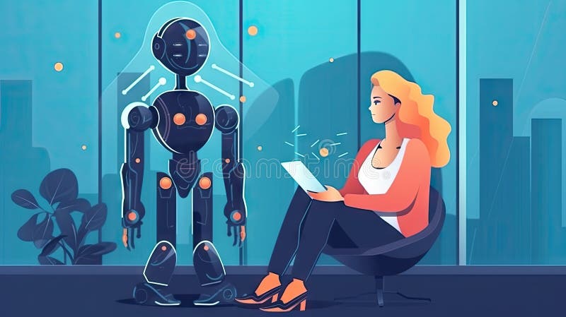 Cartoon Style Chat Bot Talking To Women: an AI Conversation. Stock ...