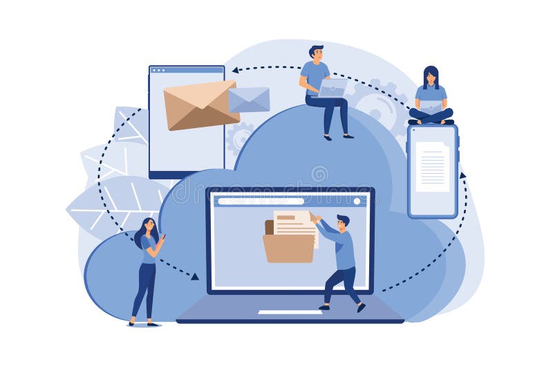 Cartoon Style, Cloud Storage, Data Processing, Message Sending ...