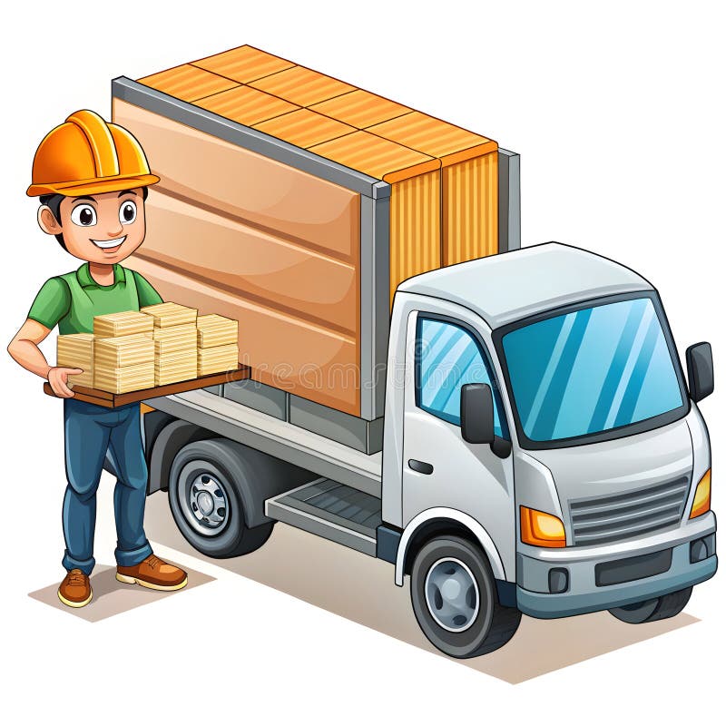 A Cartoon-style Construction Material Delivery Scene, Featuring an ...