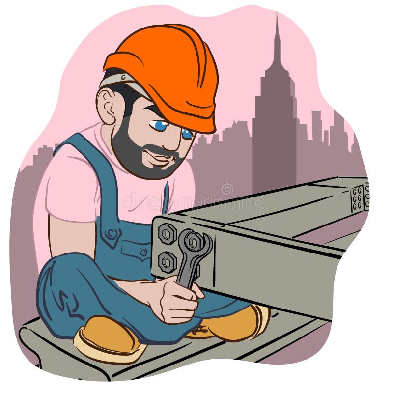 Funny Cartoon Construction Worker Team Stock Vector - Illustration of ...
