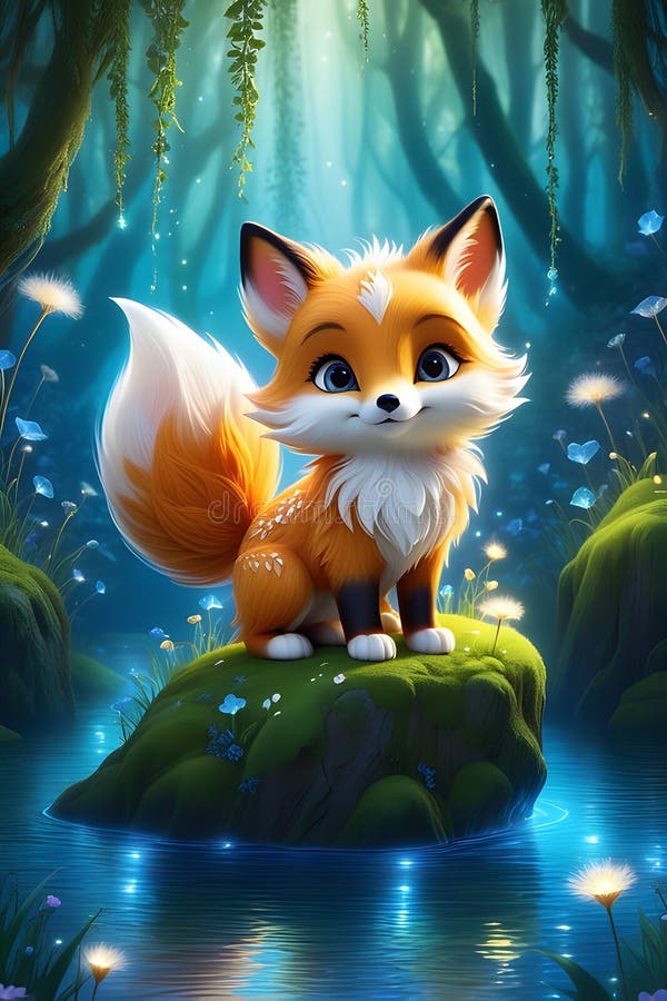 A Cartoon Style of Cute and Adorable Tiny Fox, a Creature of Pure Magic ...