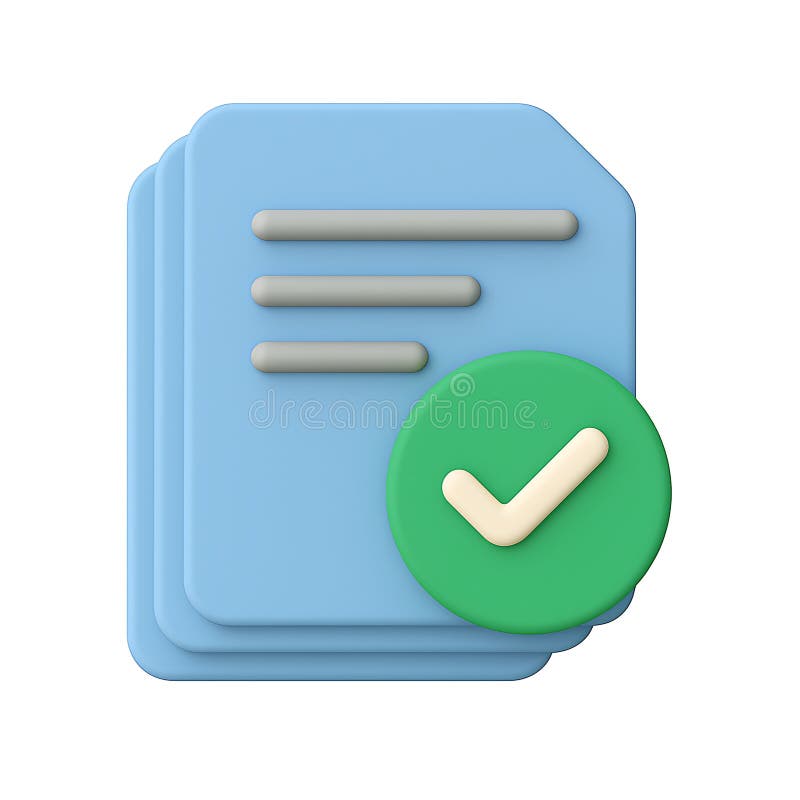 3D Document with Check Mark Icon – Verified File Symbol Stock ...