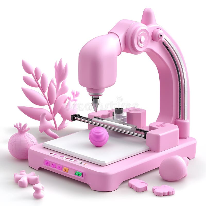 Cartoon Style 3D Printer Creating Miniature Objects Stock Illustration ...