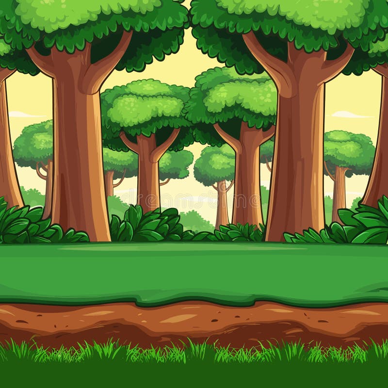 A Cartoon Style, Depicting a Lush Forest Scenebackground of Tall Trees ...