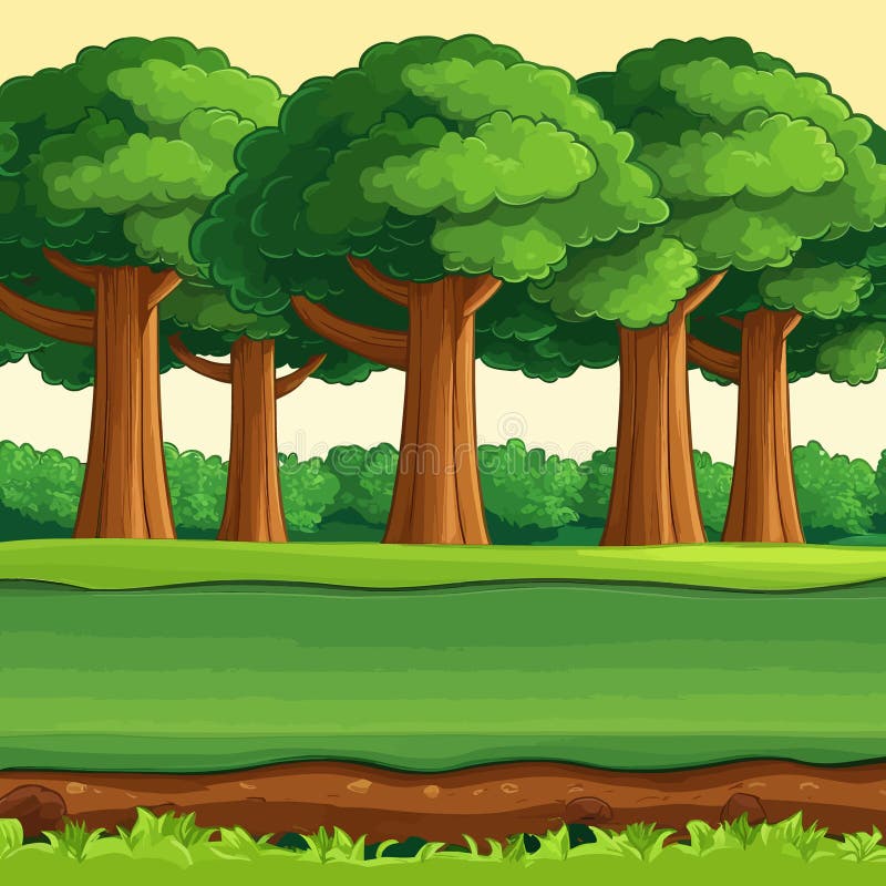 A Cartoon Style, Depicting a Lush Forest Scenebackground of Tall Trees ...
