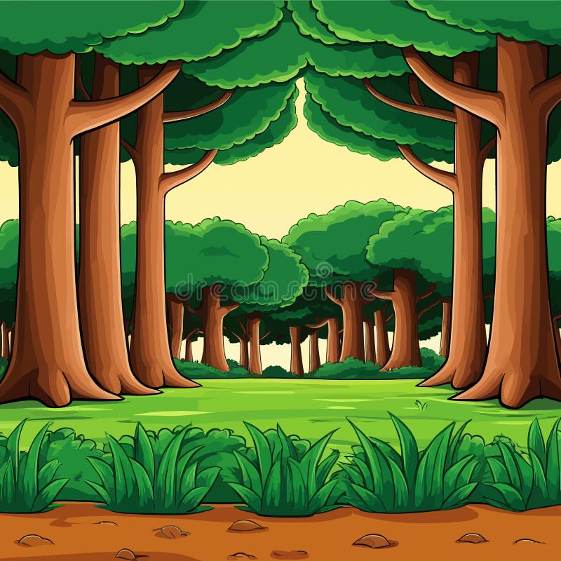 A Cartoon Style, Depicting a Lush Forest Scenebackground of Tall Trees ...