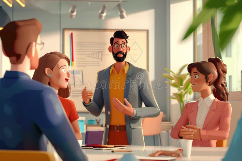 Animated Team Meeting: Managers Engaging in Feedback Session - 3D ...