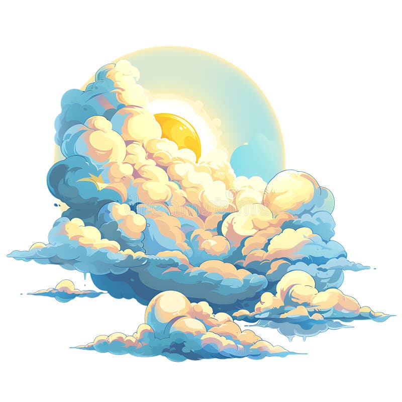 The Cartoon Style Depiction of a Sun and Clouds Stands Alone Stock ...
