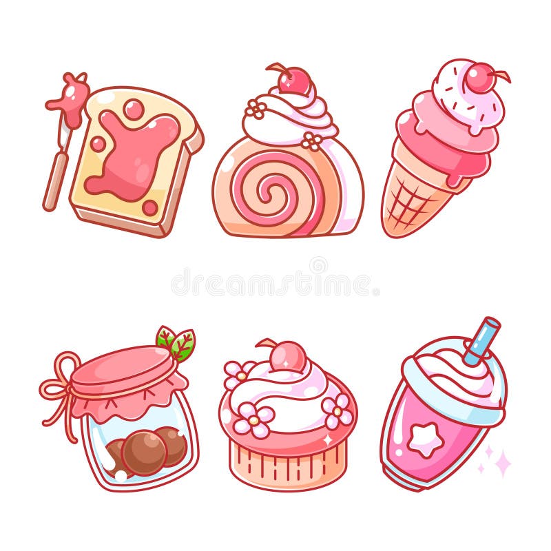 Cartoon Style Design of Various Desserts Set Stock Vector ...