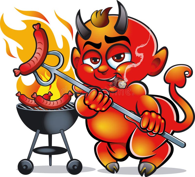 Cartoon Style Devil Bbq Grill Cooking Stock Vector - Illustration of ...