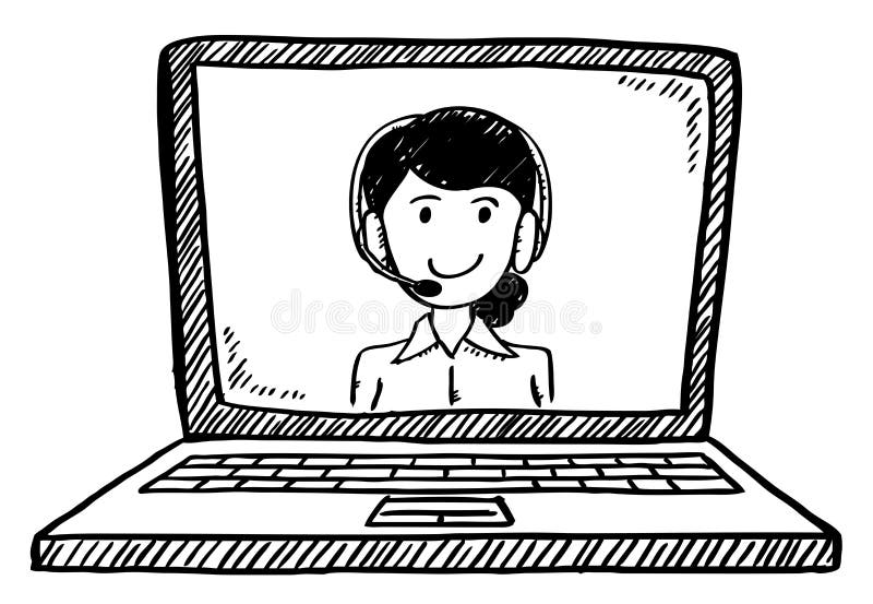 Cartoon Style Doodle of Customer Service Support Woman Showing on ...