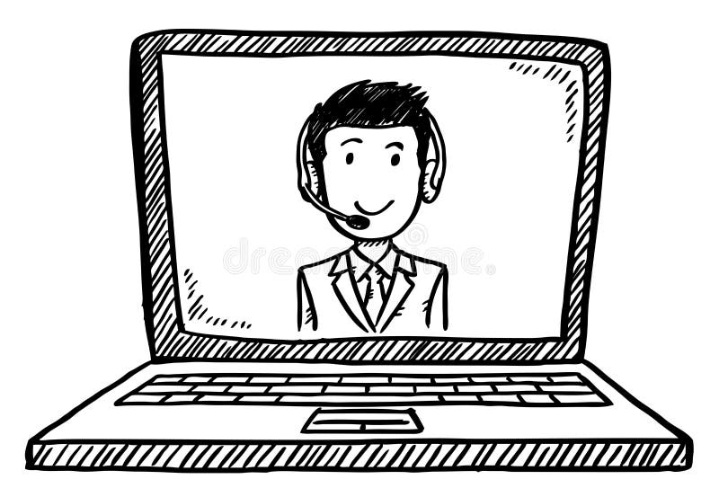 Cartoon Style Doodle of Customer Service Worker Showing on Notebook ...
