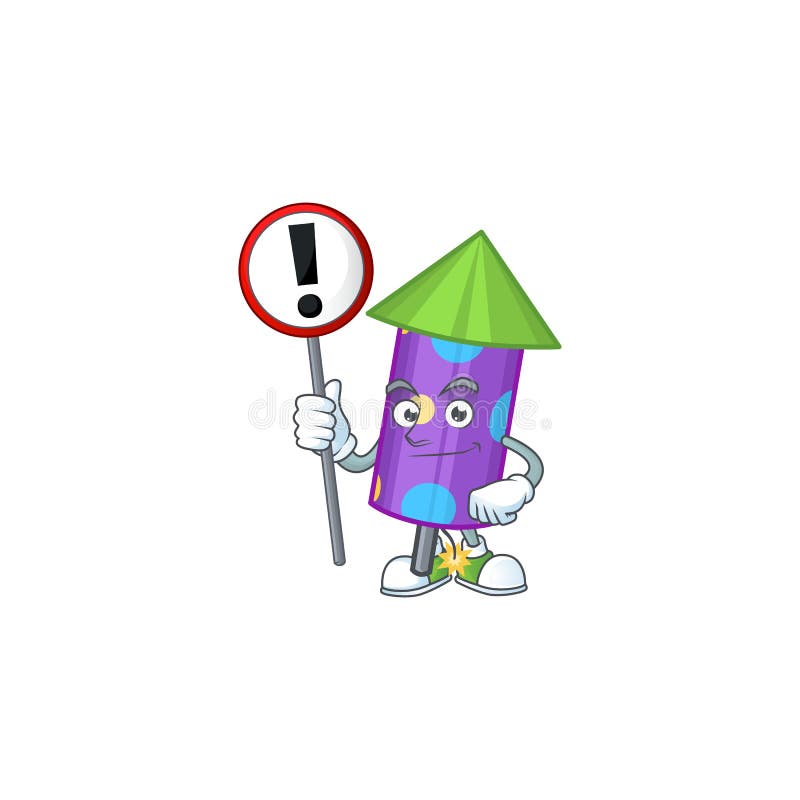 Cartoon Style of Dot Fireworks Rocket with Sign in His Hand Stock ...