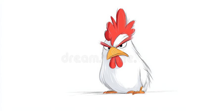 A Cartoon-style Drawing Features an Angry Chicken with Sharp Eyebrows ...